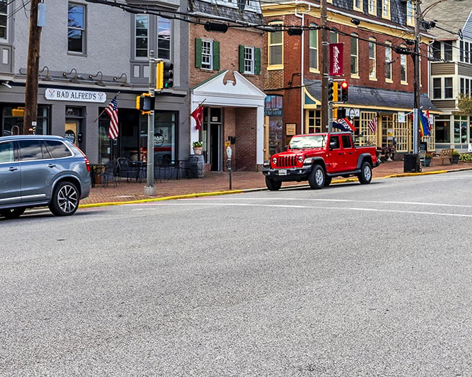Bad Alfred's and neighboring shops create that perfect small-town streetscape where you half expect Jimmy Stewart to come strolling around the corner.