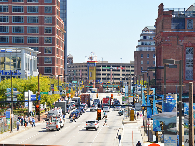 Downtown Baltimore bustles with life, where historic brick buildings stand shoulder-to-shoulder with modern glass towers like architectural cocktail party guests catching up on old times.