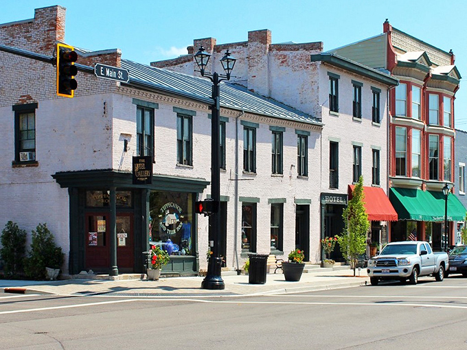 Historic buildings line Tipp City's Main Street, where charming storefronts and vintage architecture create the perfect small-town retirement haven.
