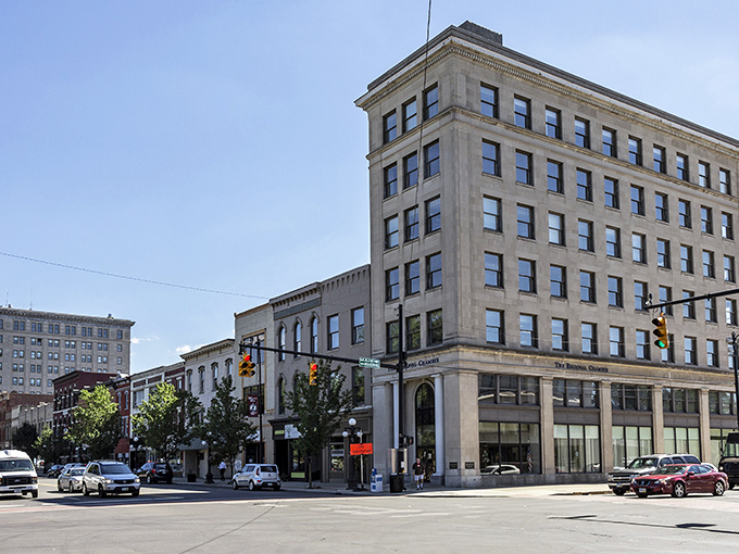 Stately architecture anchors Warren's downtown intersection, showcasing the city's rich history while offering modern amenities at reasonable prices.