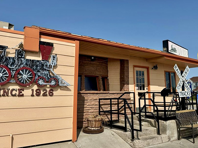 The locomotive silhouette announces your arrival at breakfast paradise. This isn't just a diner&mdash;it's a piece of Wyoming railroad history serving eggs.