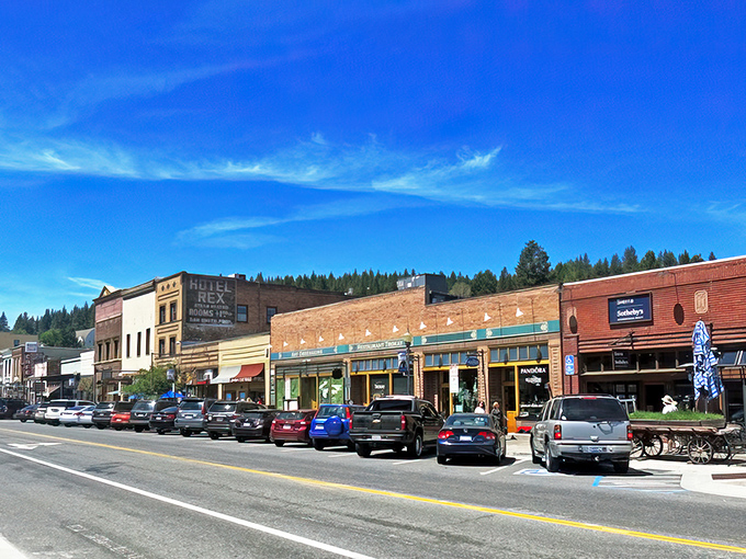 Main Street magic where every storefront tells a story. The kind of place where pickup trucks and outdoor gear are the status symbols of choice.