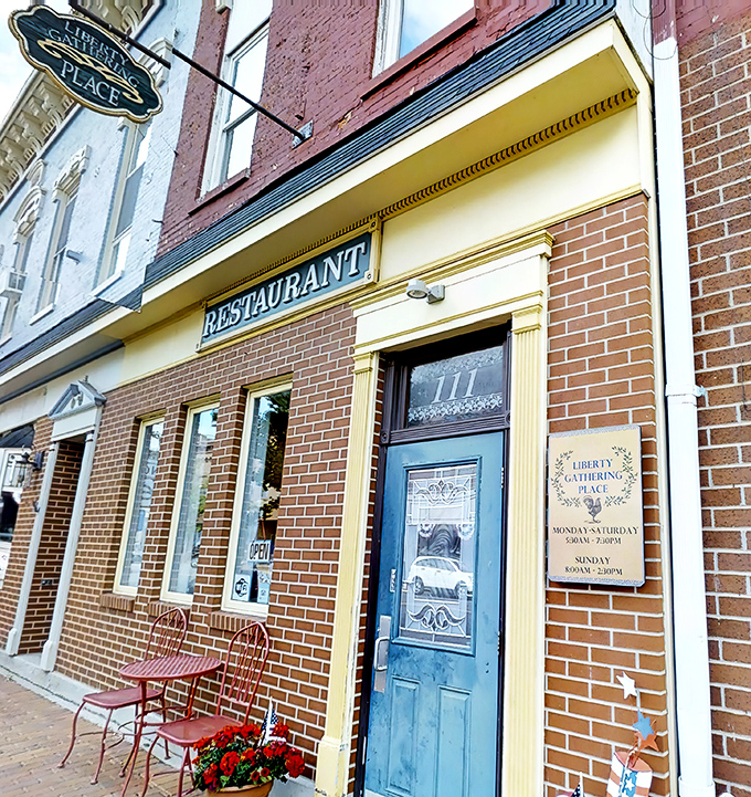 The classic brick fa&ccedil;ade with its vintage "RESTAURANT" sign and blue door isn't trying to be trendy&mdash;it's something better: genuinely timeless.