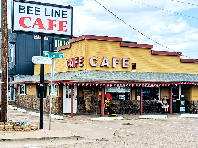 The bright yellow beacon of breakfast bliss! Beeline Cafe's vintage exterior has been welcoming hungry Payson visitors since the 1960s, a timeless roadside treasure.