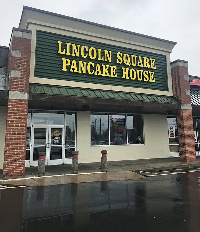 That bold yellow sign isn't whispering&mdash;it's announcing pancake greatness to anyone within eyeshot of this Indianapolis treasure.