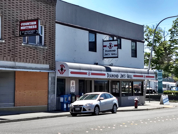 Diamond Jim's Grill stands proudly on its corner in Bellingham's Fountain District, a beacon of breakfast bliss.