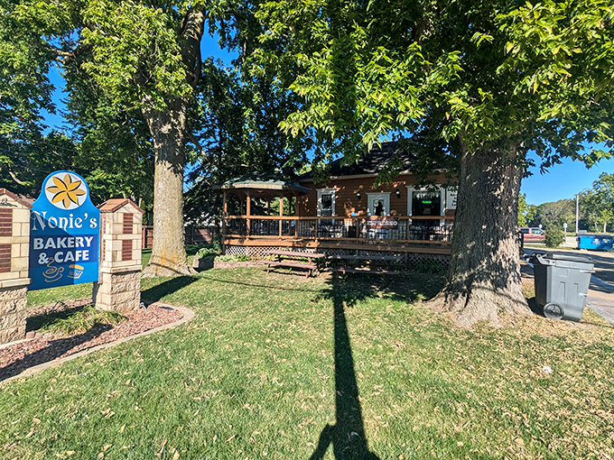 Hiding in plain sight, Nonie's Bakery & Cafe welcomes visitors with its charming converted house exterior and inviting front porch. Small-town Illinois at its finest.