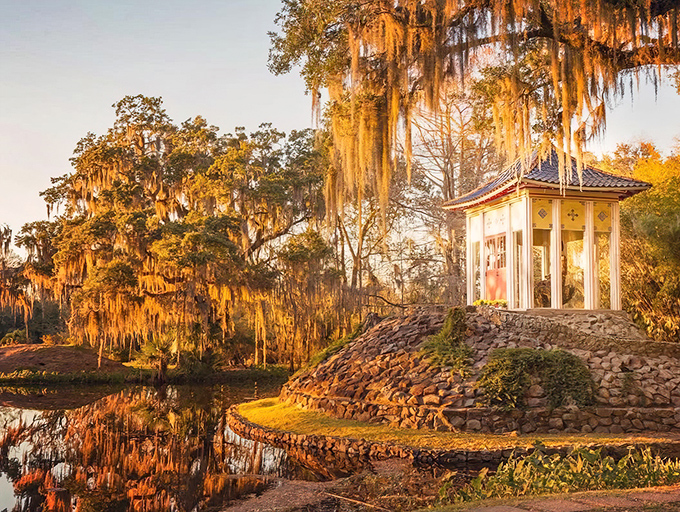 The golden hour transforms this pagoda into something magical &ndash; like Louisiana decided to have a beautiful affair with the Far East.