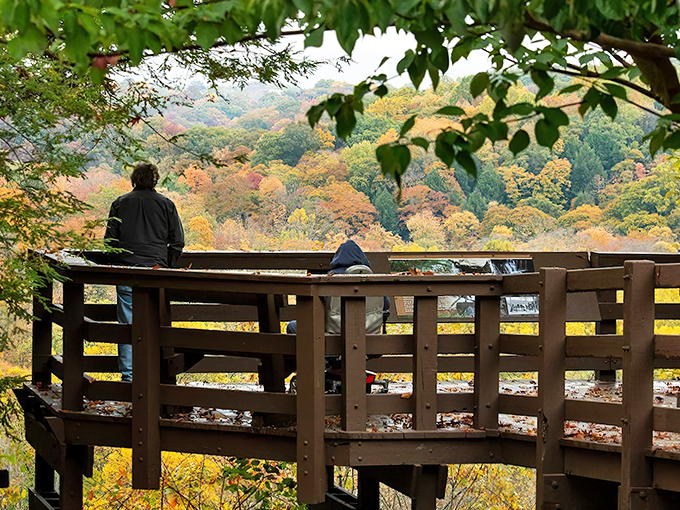 Nature's front-row seat awaits at Bedford Overlook, where autumn transforms the valley into a painter's palette that would make Bob Ross weep with joy.