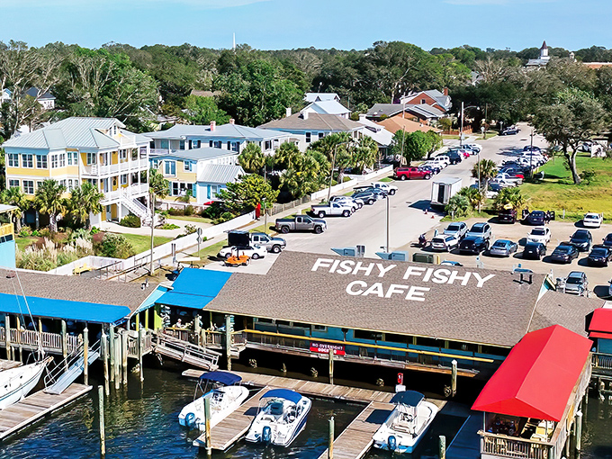 Southport's waterfront district looks like a movie set because, well, it actually is one! Fishy Fishy Caf&eacute; anchors this postcard-perfect scene where boats gently bob in agreement.