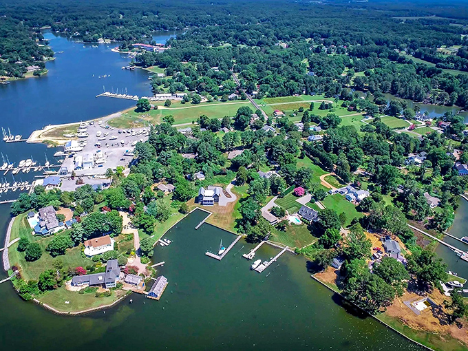 From above, Irvington reveals its true character&mdash;a waterfront wonderland where boats, homes, and nature create a perfect symphony of coastal charm.