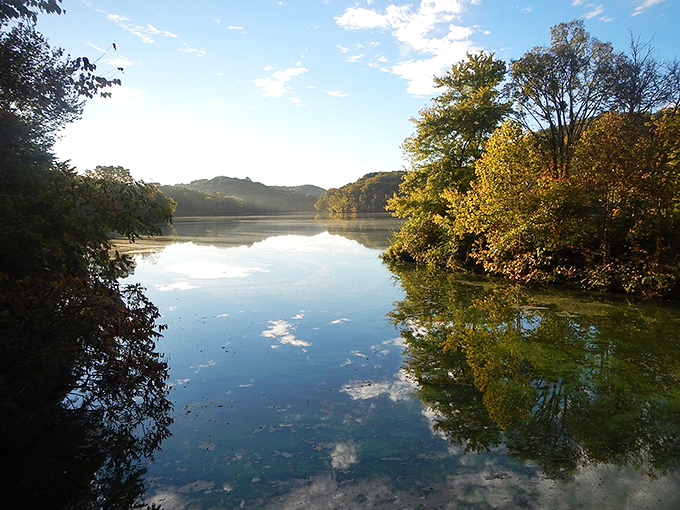 Mirror, mirror on the lake! Radnor's still waters create perfect reflections of autumn foliage and cloud-dotted skies, nature's own Instagram filter.