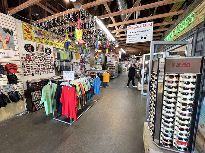 The Sunglasses Shack offers more options than your indecisive aunt has opinions. Find your perfect Florida shade protection amid a rainbow of t-shirts.
