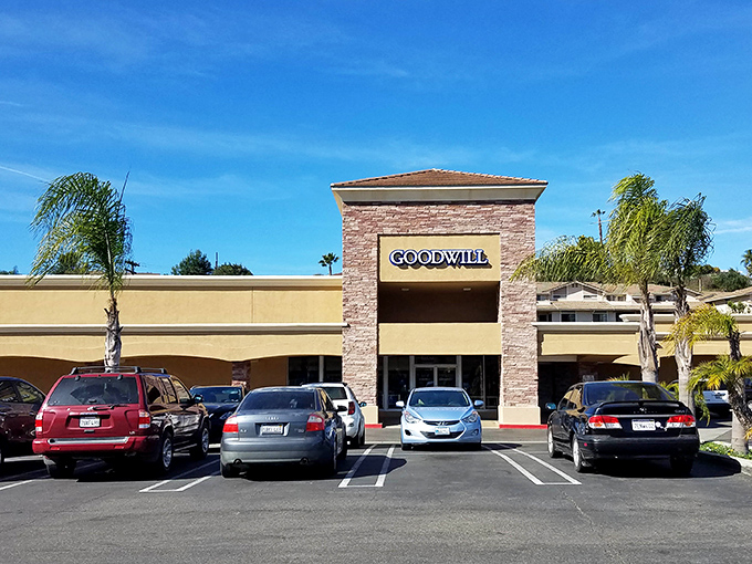 The Vista Goodwill's stone facade and palm trees make it look more like a boutique than a bargain hunter's paradise.