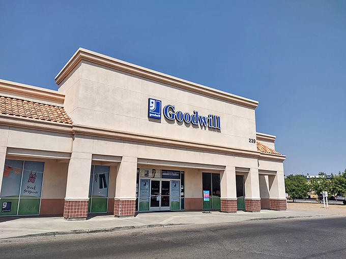 Another angle reveals the clean lines and welcoming entrance of this thrift paradise, where treasures await the patient hunter.