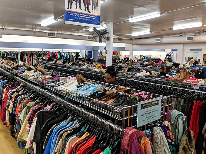 Rows upon colorful rows of potential wardrobe transformations await. This isn't just shopping&mdash;it's an archaeological dig through fashion history with better lighting.