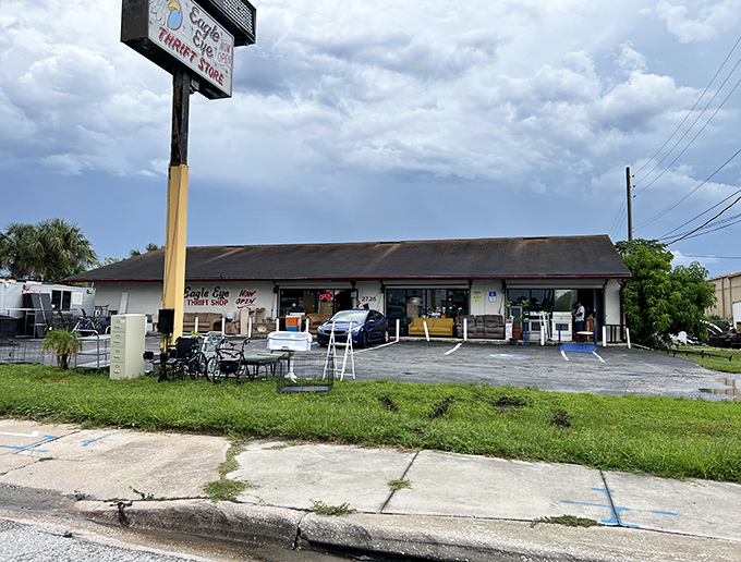 The unassuming exterior of Eagle Eye Thrift Store proves that treasure hunting doesn't require fancy storefronts&mdash;just an eagle eye for spotting hidden gems inside.