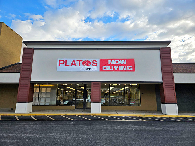 The unassuming storefront of fashion dreams. Plato's Closet in Poughkeepsie might look modest, but inside awaits a treasure trove of style bargains.