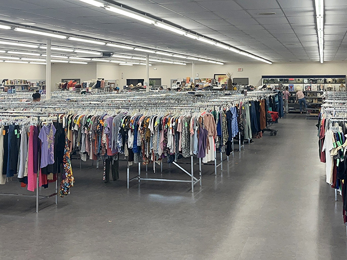 Those endless racks of possibilities stretch out like a thrifter's version of the yellow brick road.