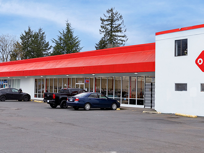 SuperThrift's distinctive red roof stands out like a bargain-hunter's North Star, guiding thrifty Portlanders to secondhand paradise on SE 82nd Avenue.