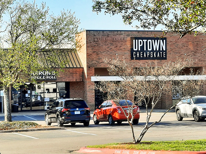 Where bargain hunting meets boutique vibes &ndash; Uptown Cheapskate's exterior promises treasures without the typical thrift store experience.