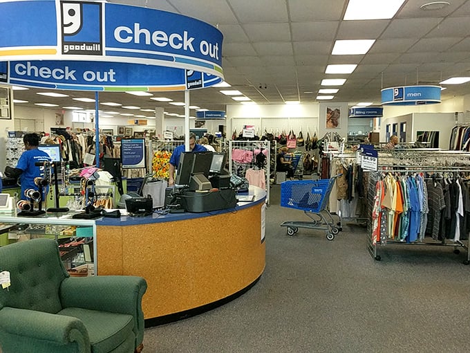 The final destination for treasure hunters &ndash; Herndon's Goodwill checkout area where bargains and memories await their new homes.