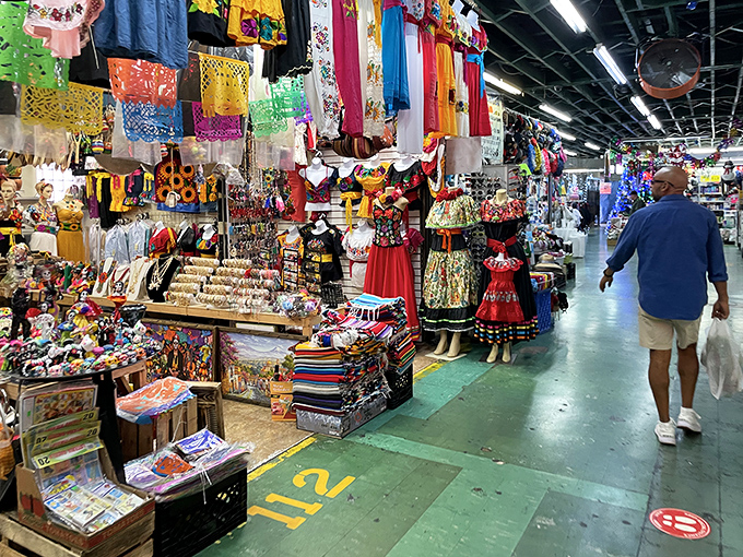 A kaleidoscope of colors and treasures awaits as shoppers navigate the vibrant aisles of Alameda Swap Meet, where every turn reveals new possibilities.