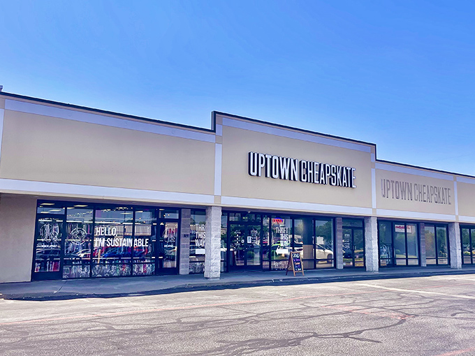 The sleek storefront of Uptown Cheapskate beckons with promises of fashion treasures that won't require a second mortgage or buyer's remorse.