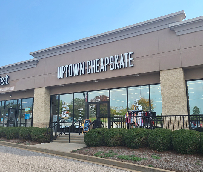 The unassuming storefront belies the fashion wonderland within. Like finding a portal to designer heaven tucked between a sandwich shop and cell phone store.