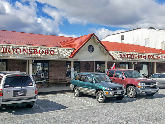 The storefront's welcoming facade, complete with hanging flower baskets, serves as the portal to a world where nostalgia reigns supreme.
