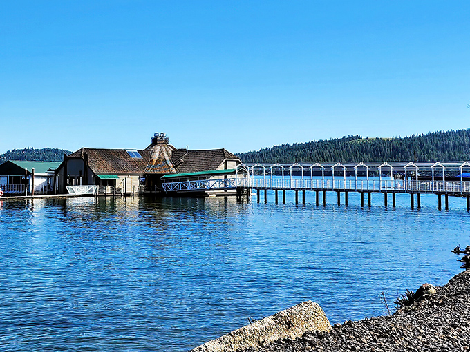 The approach to The Cedars is half the experience&mdash;a floating wooden pathway leading to culinary paradise on Lake Coeur d'Alene's shimmering waters.