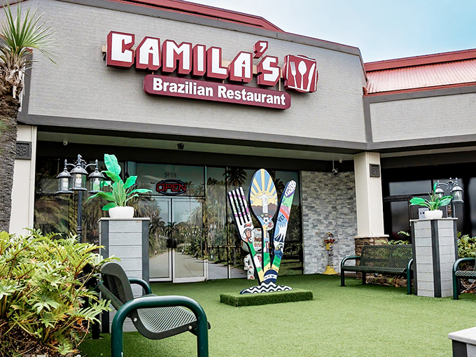The bold red signage of Camila's promises what every carnivore dreams of: a Brazilian meat paradise hiding in plain sight on International Drive.