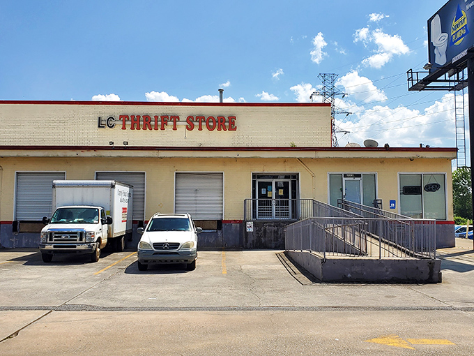 The unassuming exterior of Last Chance Thrift Store&mdash;proof that treasure-hunting paradises don't need fancy facades to house extraordinary finds.