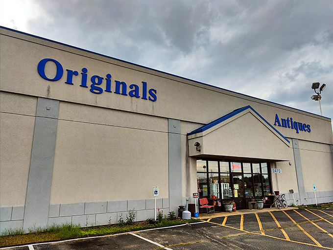The unassuming exterior of Originals Mall of Antiques &ndash; proof that you should never judge a treasure chest by its cover.
