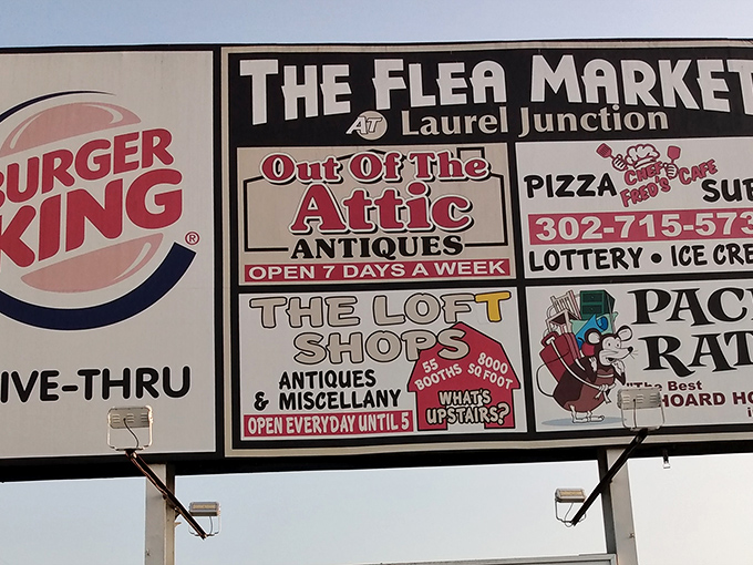 The marquee says it all&mdash;this isn't just shopping, it's treasure hunting at Laurel Junction, where "Out Of The Attic" isn't just a name, it's a promise.