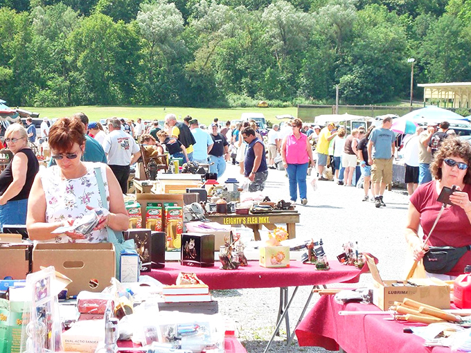 Treasure hunters paradise! The bustling outdoor section of Leighty's Flea Market where one person's castoffs become another's prized possessions.