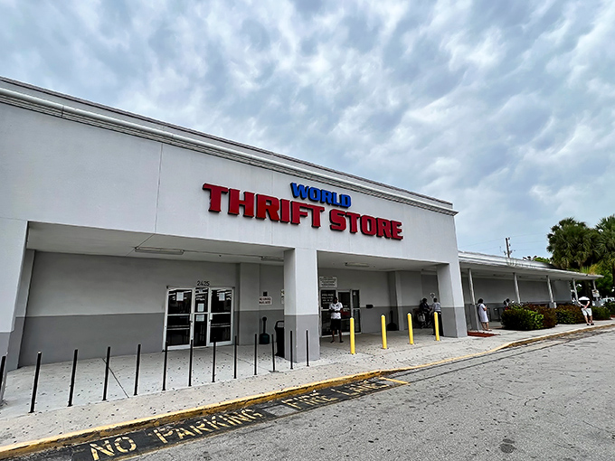 The unassuming exterior of World Thrift belies the treasure trove within&mdash;like finding a portal to bargain heaven disguised as a strip mall storefront.