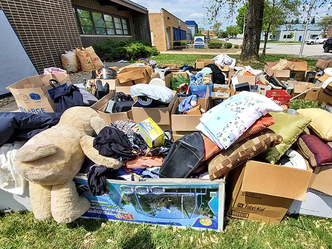 The treasure hunt begins! Donations piled outside Ultimate Treasures hint at the bargain bonanza waiting inside this Downers Grove thrift paradise.