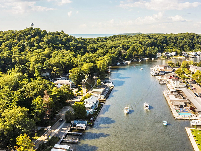 The Kalamazoo River winds through town like nature's own Main Street, boats included.