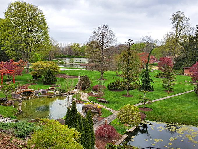 A bird's-eye view of paradise! Schedel's Japanese-inspired water features and meticulously maintained pathways create a living painting that changes with every season.