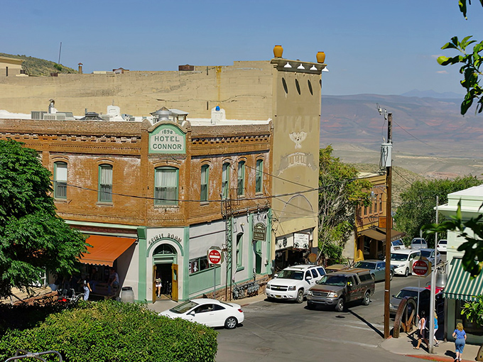 Historic Hotel Connor stands proudly on Jerome's main street, a testament to the town's mining glory days and current artistic renaissance.