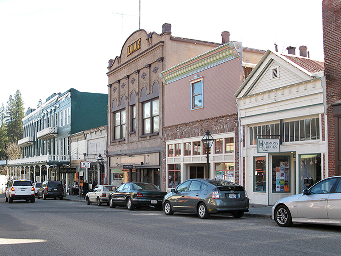 Broad Street's historic facades tell stories of Gold Rush dreams, where Victorian architecture meets modern-day charm in Nevada City's walkable downtown.
