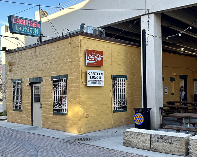 That yellow brick exterior isn't leading you to Oz, but to something arguably better: legendary hot dogs in an actual alley.