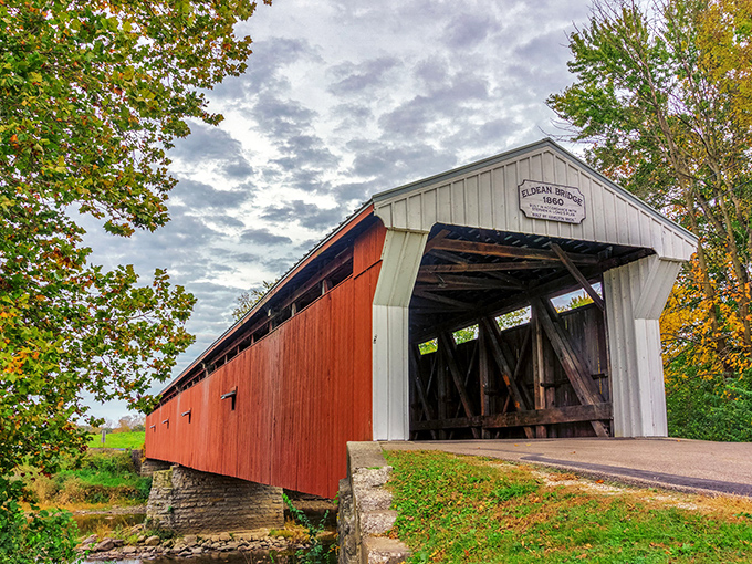That first glimpse of red wood against autumn foliage hits different when you realize it's been standing since 1860.