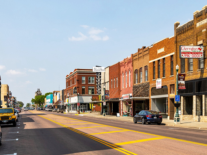 Mitchell's historic downtown stands proud in red brick glory, proving Main Street America never went out of style.