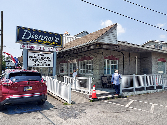 The unassuming exterior of Dienner's Country Restaurant beckons like an old friend, promising comfort food treasures behind its modest fa&ccedil;ade.