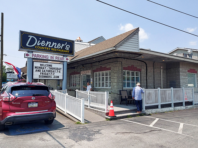 The unassuming exterior of Dienner's Country Restaurant hides culinary treasures within. Like finding a $20 bill in old jeans, but tastier.
