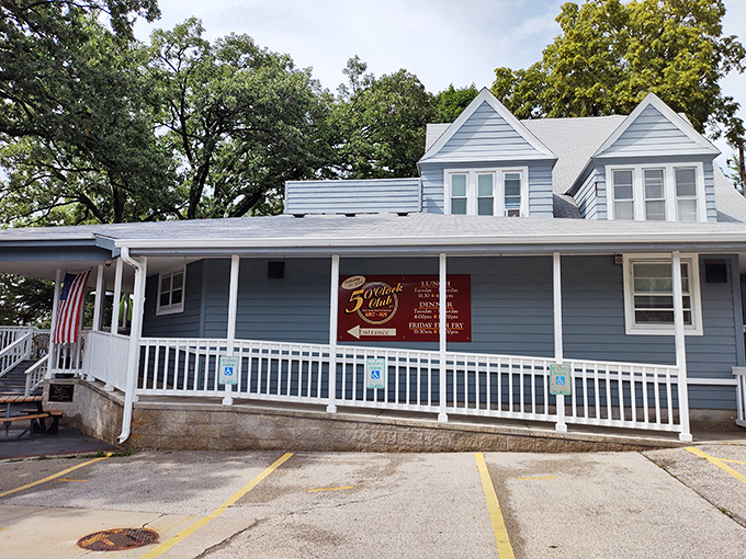The blue cottage-like exterior of The 5 O'Clock Club welcomes you like an old friend, promising comfort and deliciousness behind its unassuming fa&ccedil;ade.