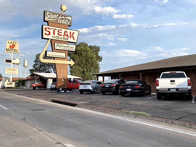 That retro sign isn't just nostalgic decoration &ndash; it's a beacon guiding hungry souls to beef nirvana.