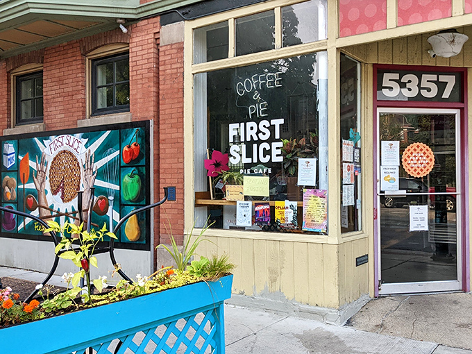 Coffee and pie – name a more iconic duo. First Slice's window display promises the comfort food equivalent of a warm hug.